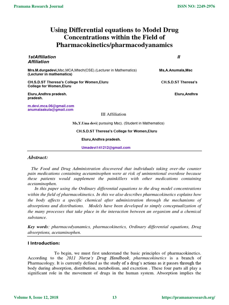 Differential Eq. To Model DRG Conc. | Download Free PDF ...