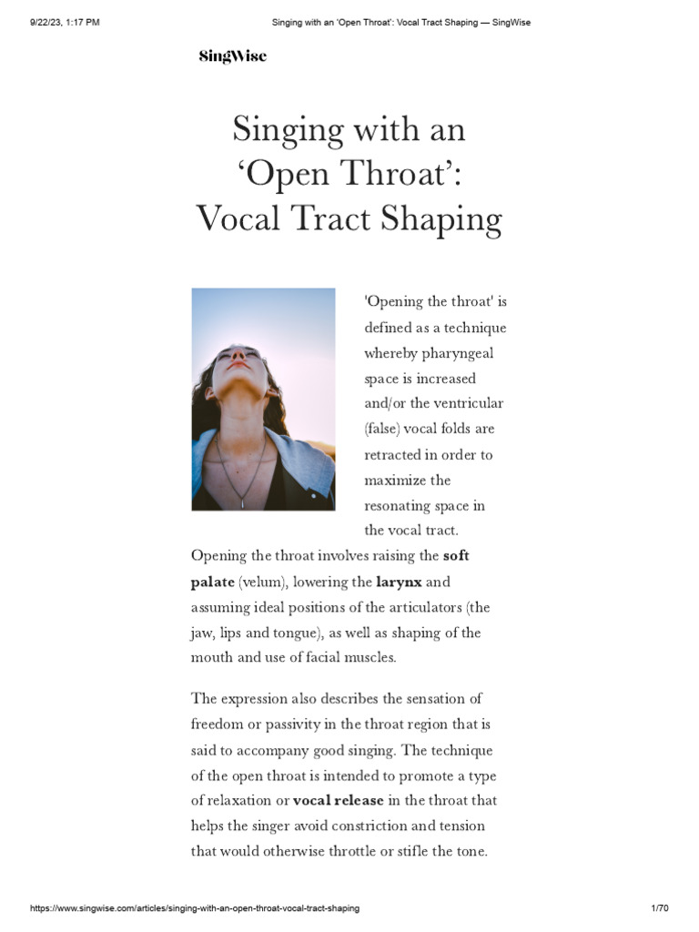 Singing With An Open Throat' - Vocal Tract Shaping - SingWise | PDF ...