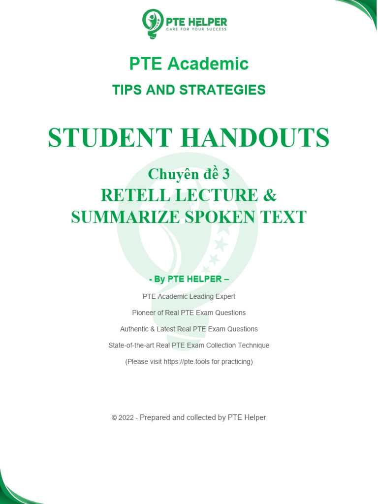 Student Handouts - Tips - Strategies - Chuyên Đề 3 - Retell Lecture - Summarize Spoken Text | PDF