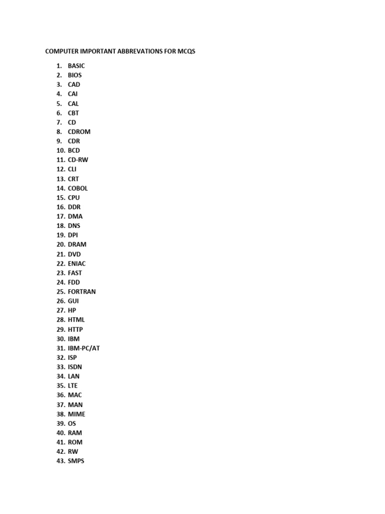 Essential Computer Abbreviations List | PDF