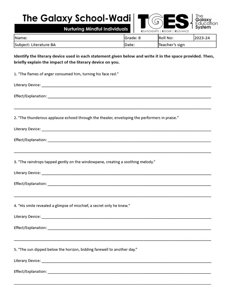 Lit Worksheet 1 | PDF