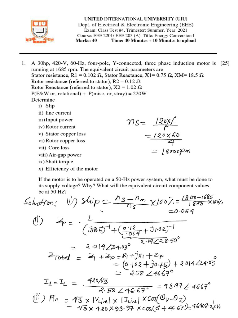 Energy Conversion I Exam Questions | PDF | Science & Mathematics