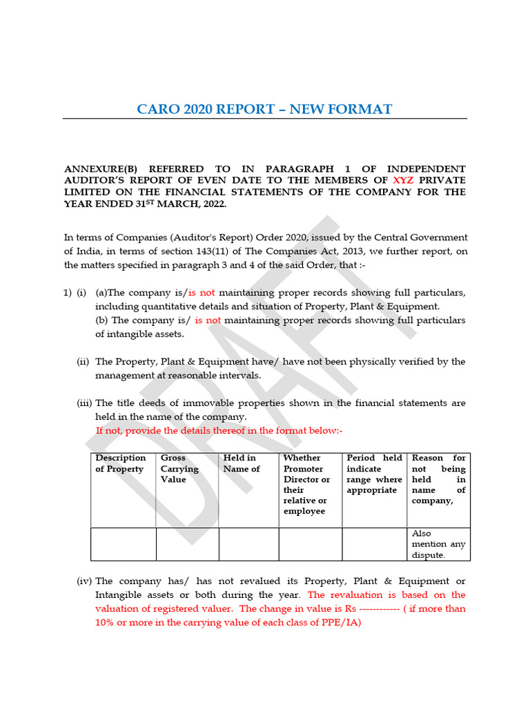 CARO 2020 Report | PDF | Audit | Loans