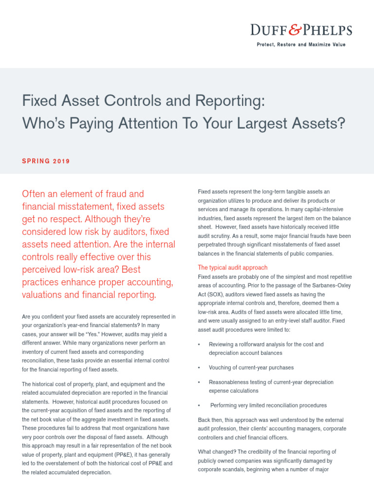 Fixed Asset Controls And Reporting Final Pdf Audit Internal Control