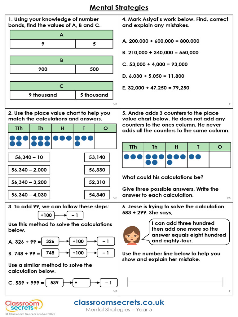Year-5-Step-Mental-Strategies-Main-Activity | PDF | Mathematics