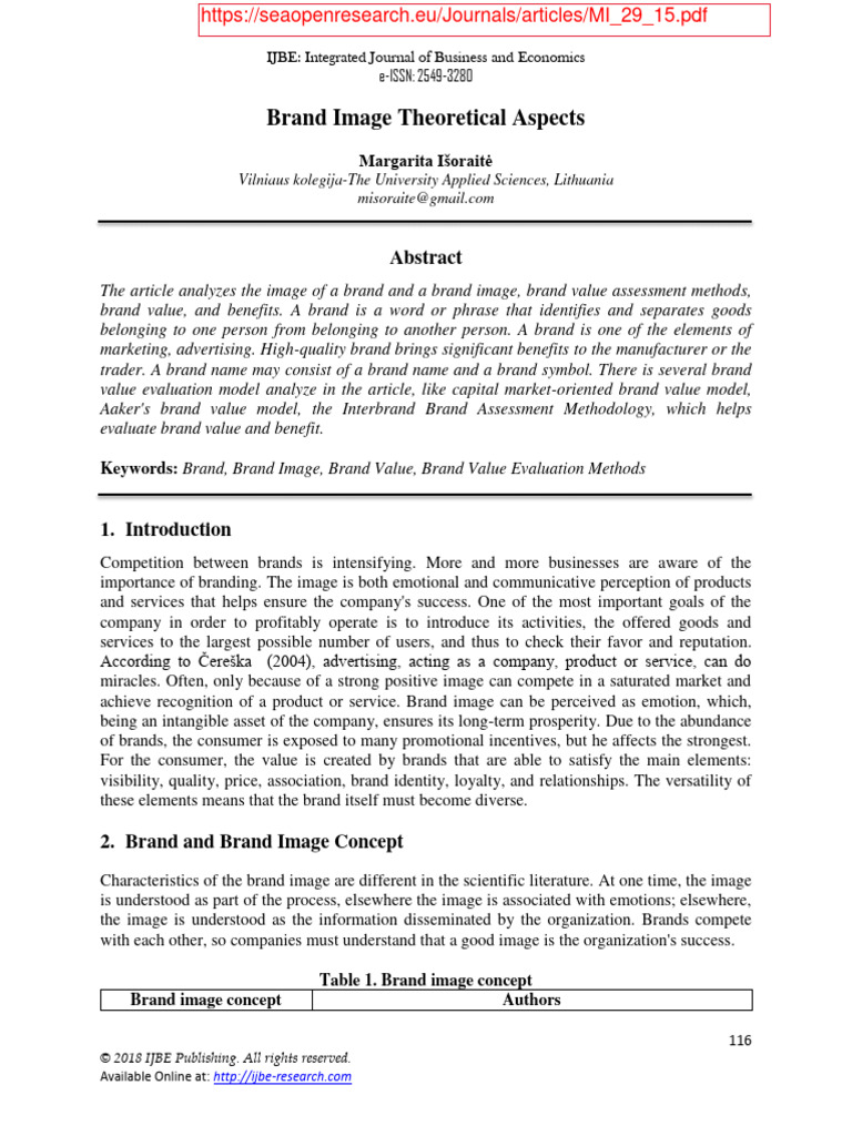 2018 Brand Image Theoretical Aspects | PDF | Brand | Product (Business)
