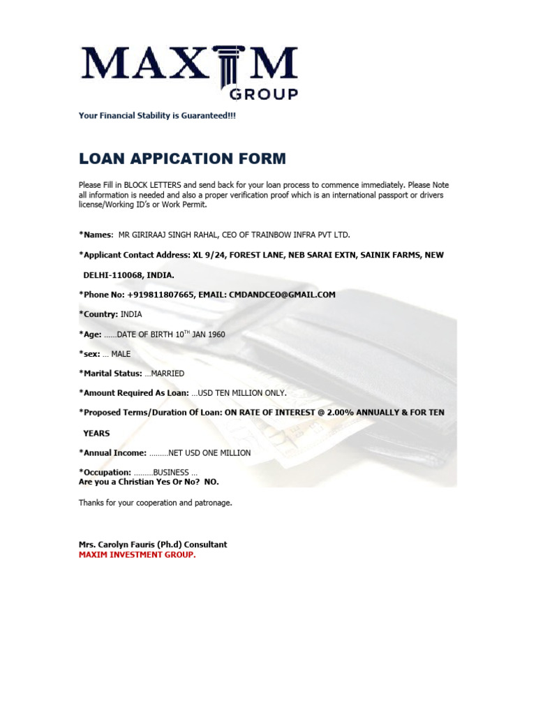 Maxim Investment Group Loan Application Form | PDF