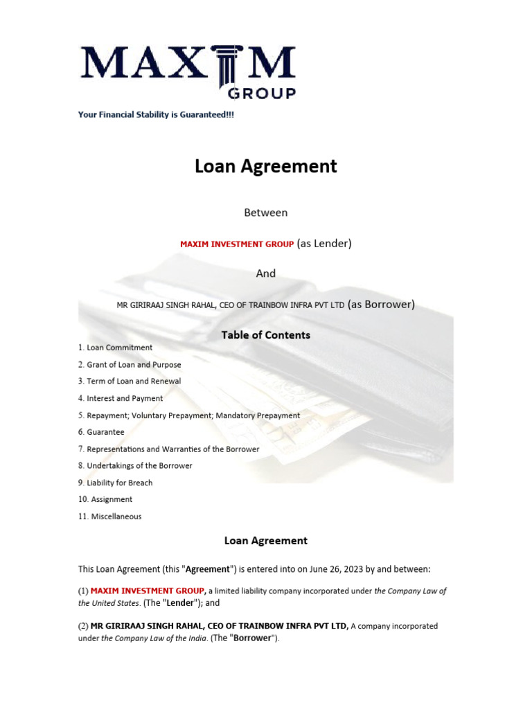 Maxim Investment Group Loan Agreement | PDF | Loans | Guarantee
