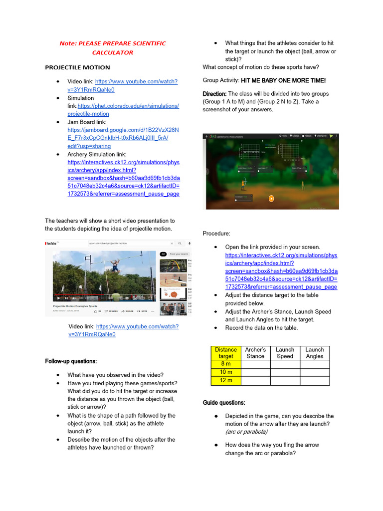 Factsheets PROJECTILE MOTION | PDF | Mechanical Engineering | Applied ...