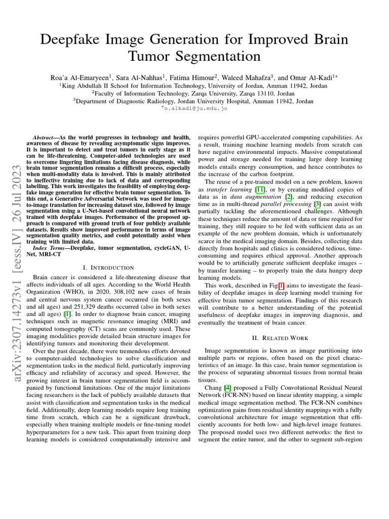 Deepfake Image Generation For Improved Brain Tumor Segmentation | PDF ...