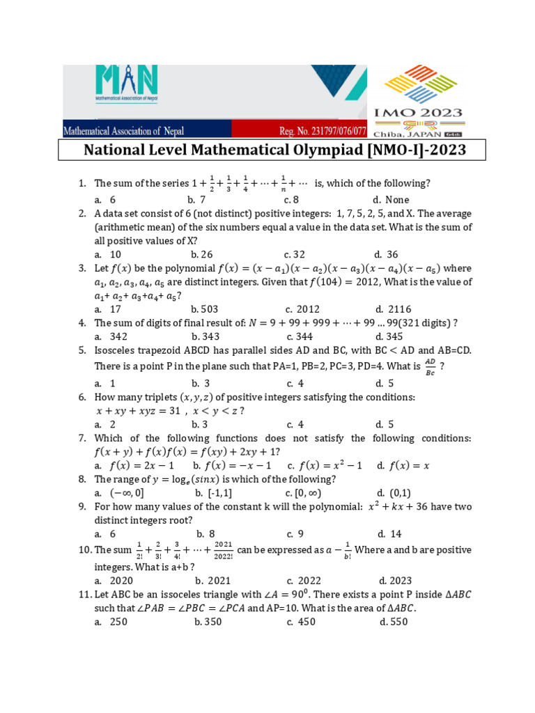 PMO Model Question-1 | PDF | Algebra | Abstract Algebra