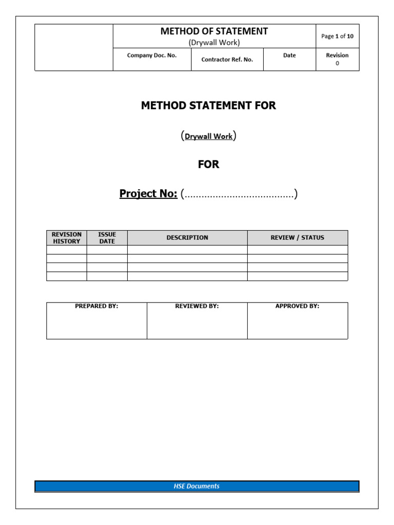 Drywall Work Installatin Method Statement | PDF | Occupational Safety ...