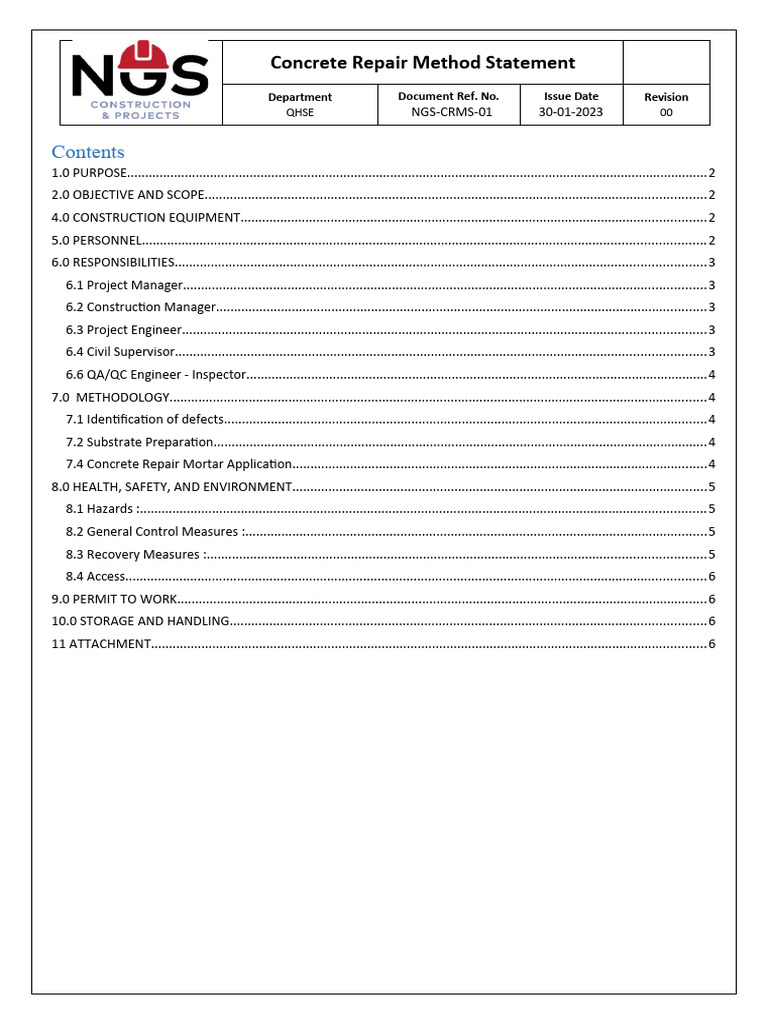 Concrete Repair Method Statement Guide | PDF | Quality Assurance | Concrete
