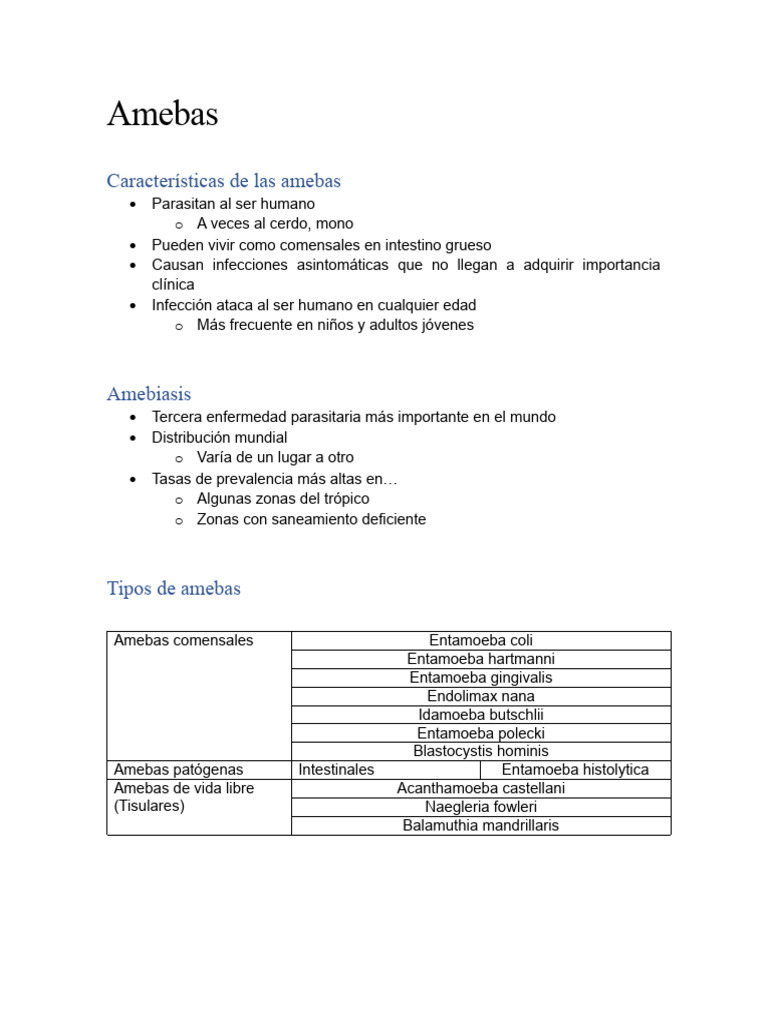 Amebas: Tipos, Infecciones y Tratamientos | PDF | Epidemiología | Inmunología