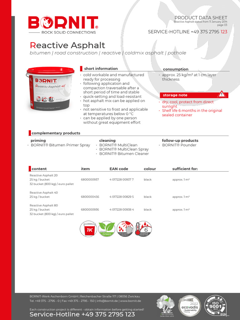 Product-Data-Sheet-BORNIT-Reactive-Asphalt-english | PDF | Road Surface ...
