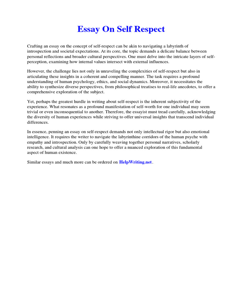 Essay On Self Respect | PDF | Valuation (Finance) | Masculinity