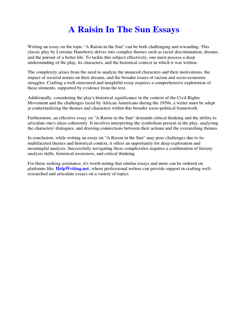 A Raisin in The Sun Essays | PDF | Islamic Banking And Finance | Banks