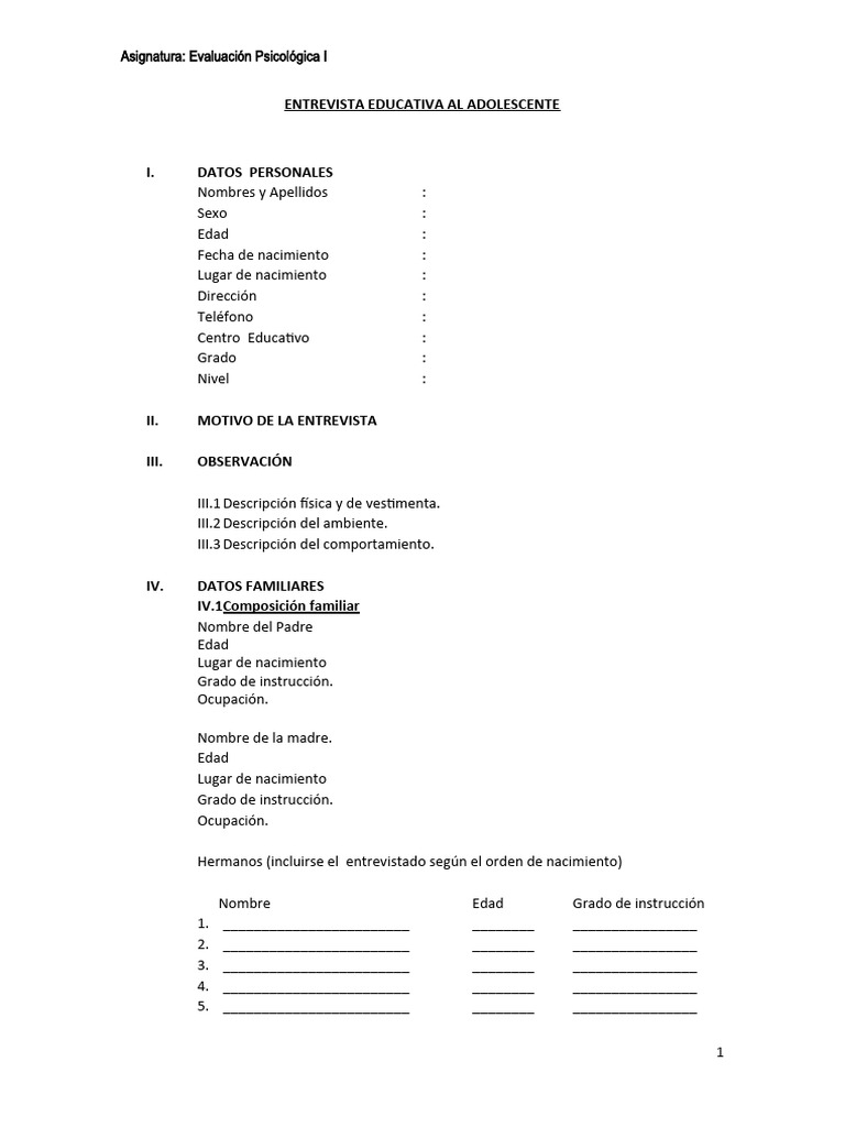 Guia de Entrevista Educativa Al Adolescente | PDF | Sicología