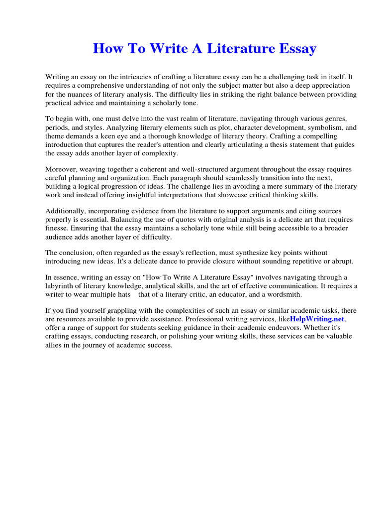 Guide to Writing a Literature Essay | PDF | Essays | Butterfly