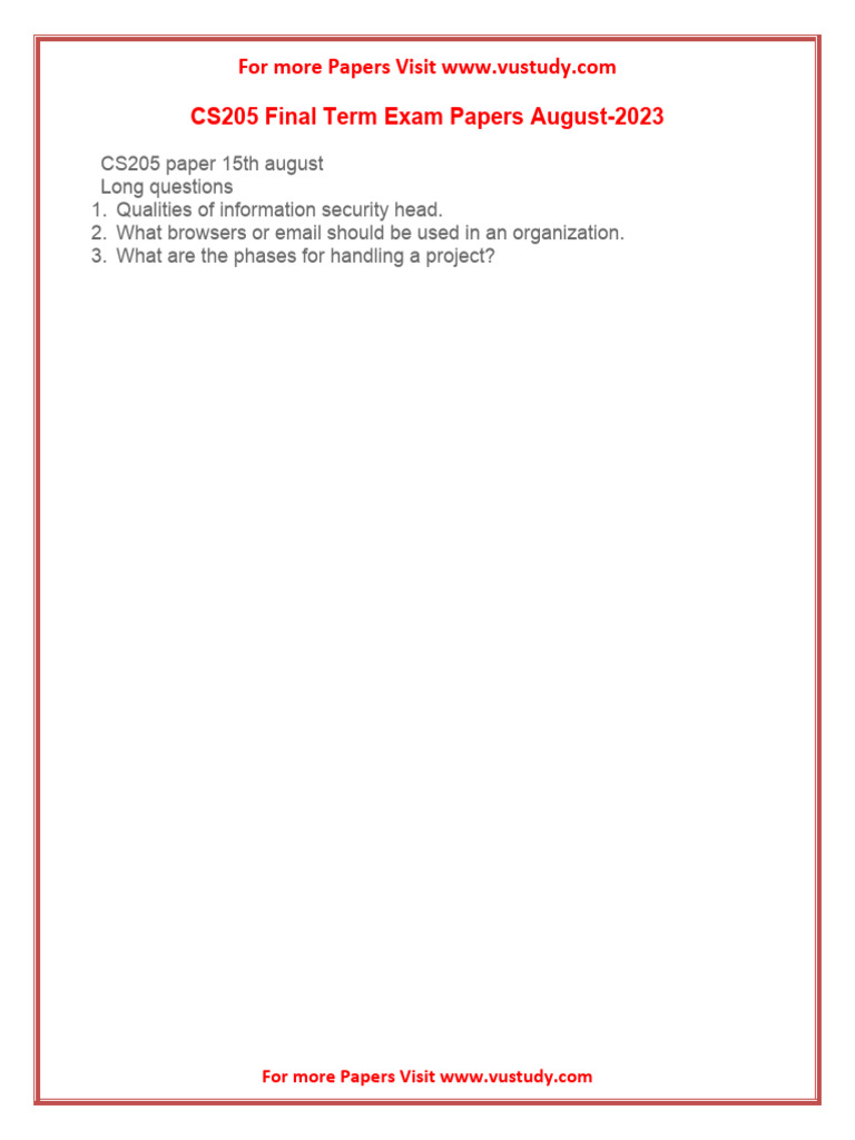 CS205 Final Term Exam Papers August 2023 | PDF