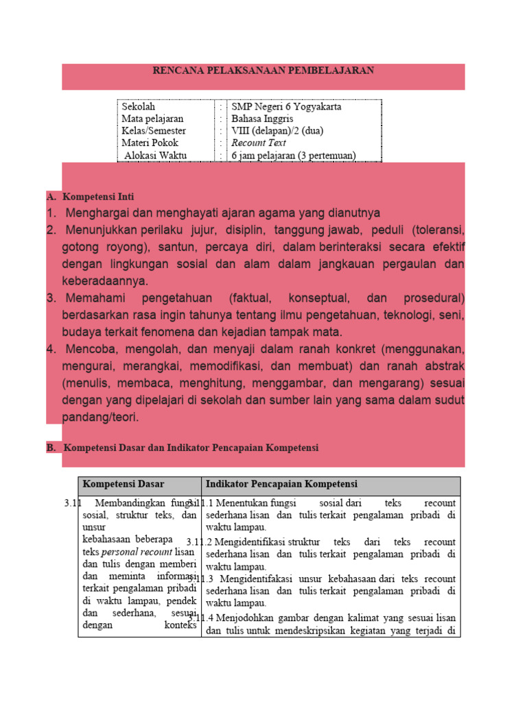 Contoh RPP Recount 2 | PDF
