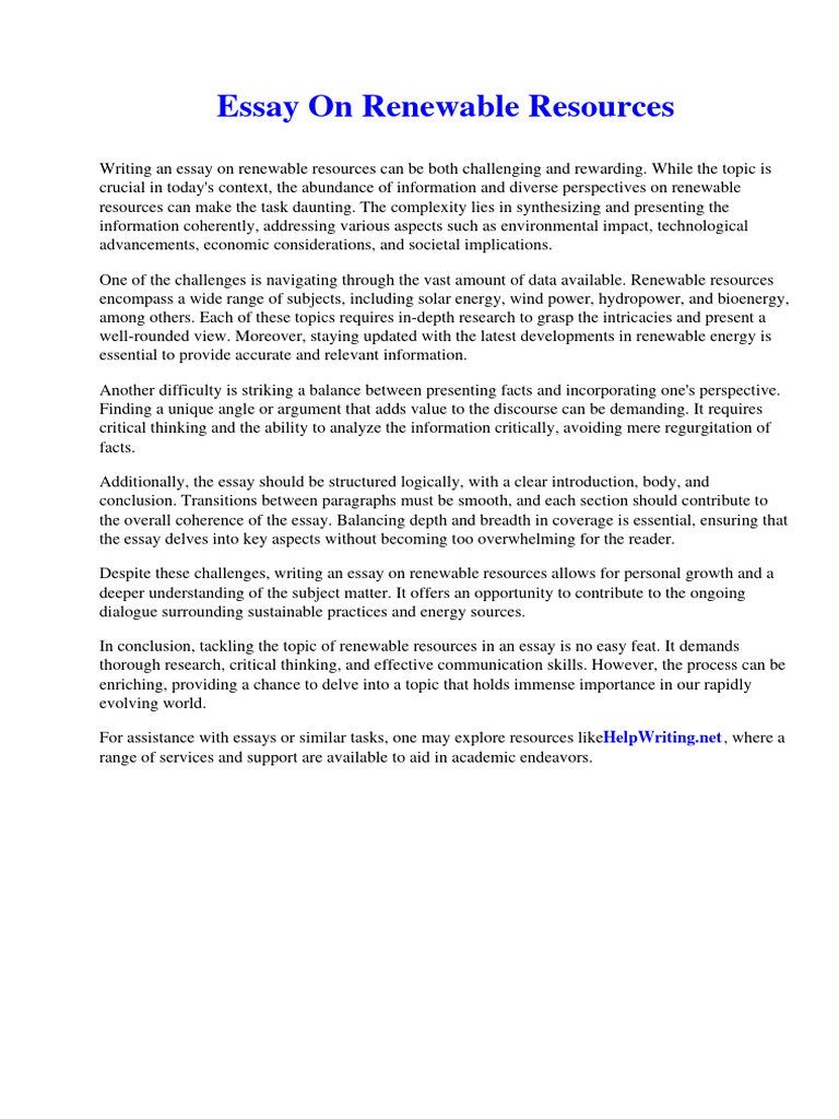 Essay On Renewable Resources | PDF | Essays | Critical Thinking