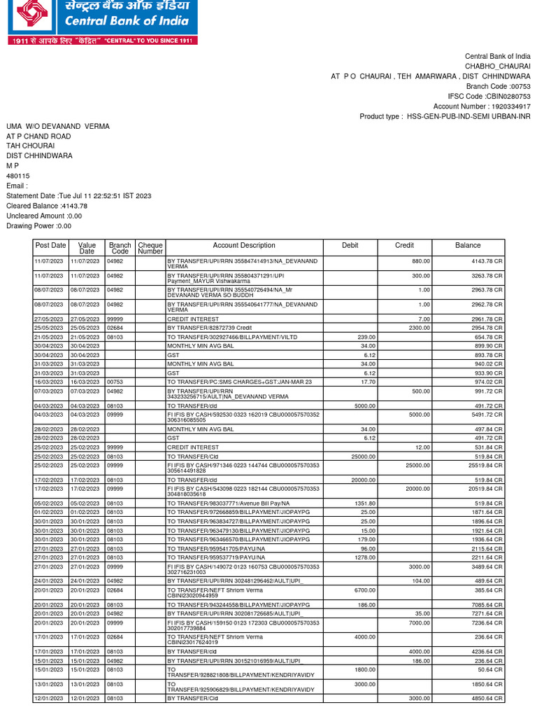 AccountStatement 1920334917 Jul11 225251 | Download Free PDF | Debits ...
