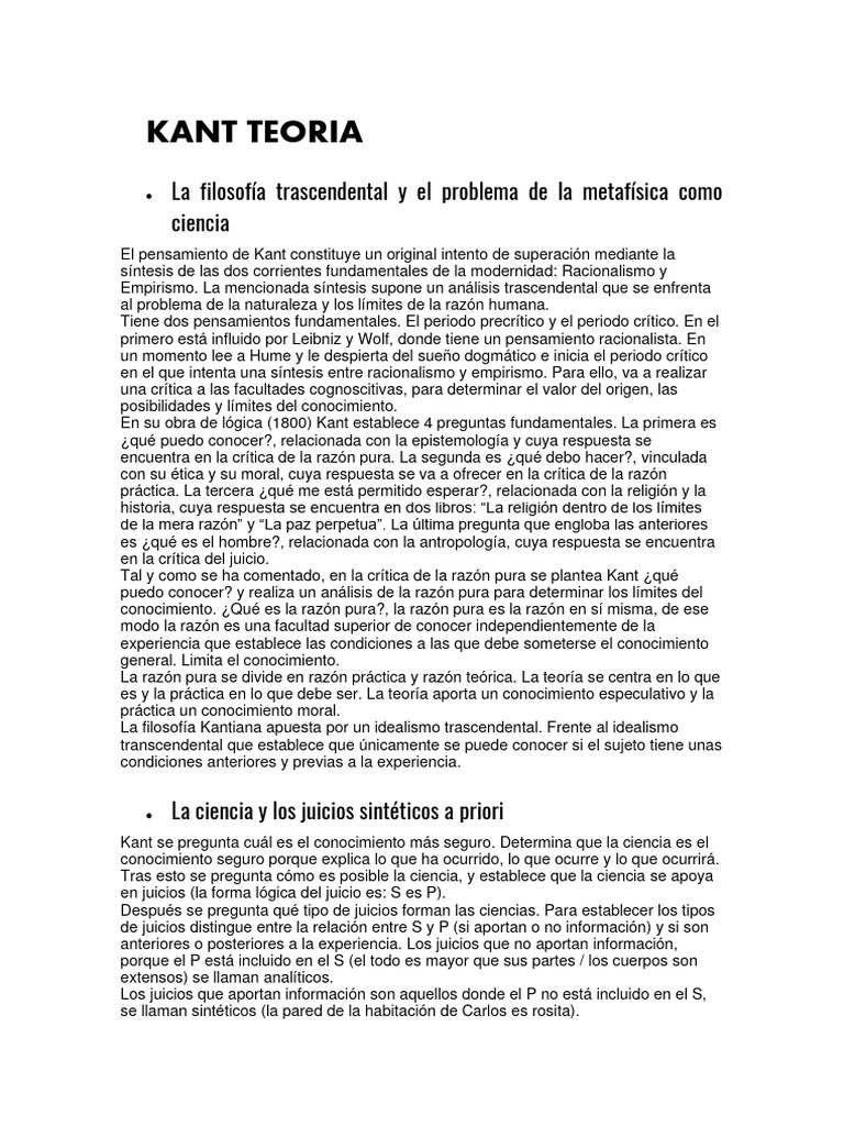 KANT TEORIA | PDF | Immanuel Kant | A priori y a posteriori