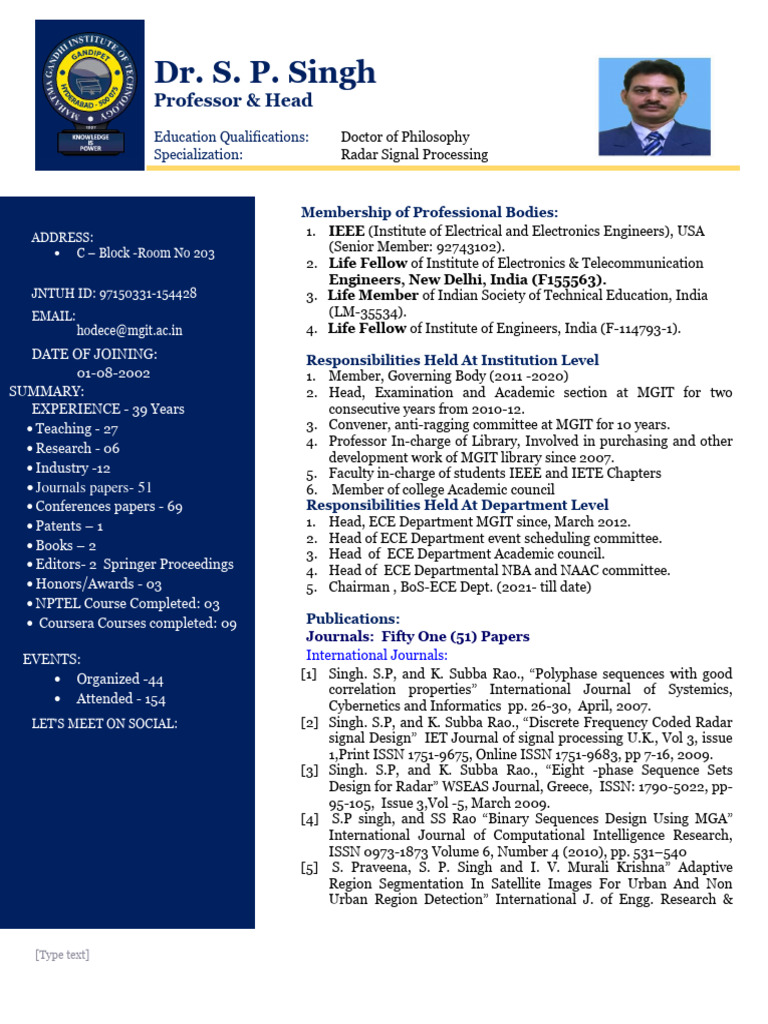 Dr.S.P.Singh | PDF | Electronic Engineering | International Standard Serial Number