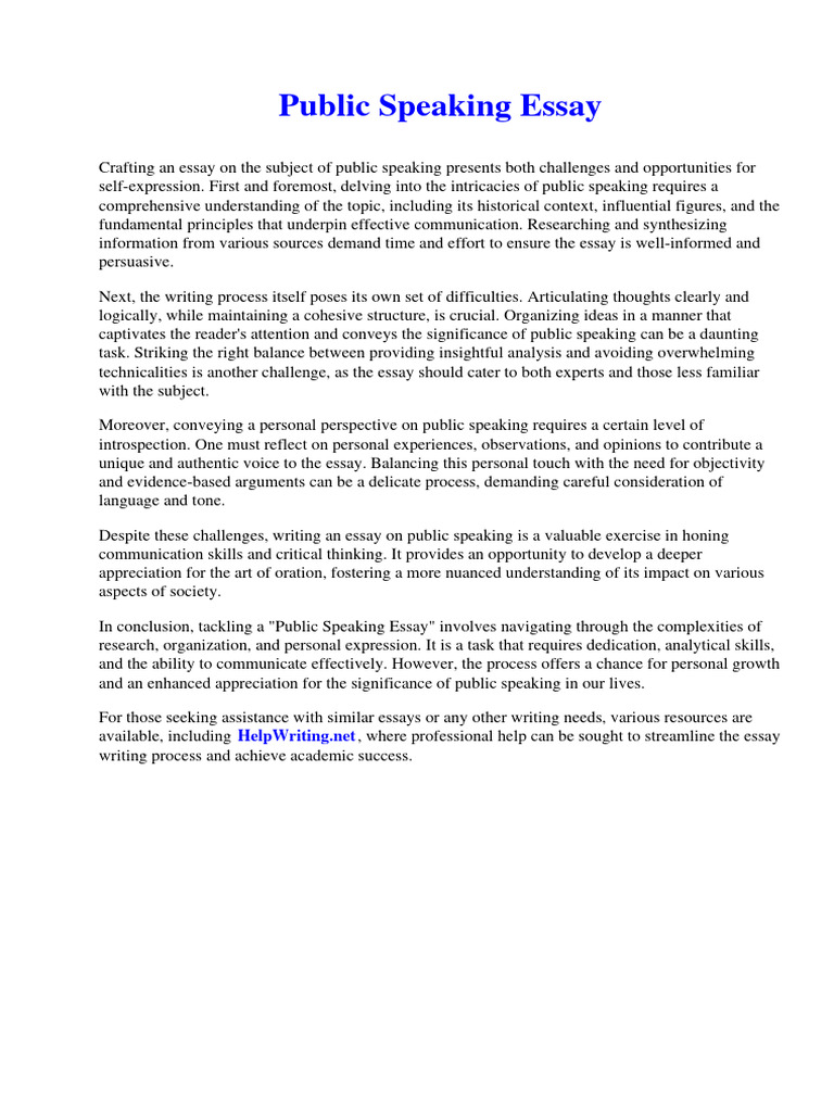 Public Speaking Essay | PDF | Public Speaking | Essays