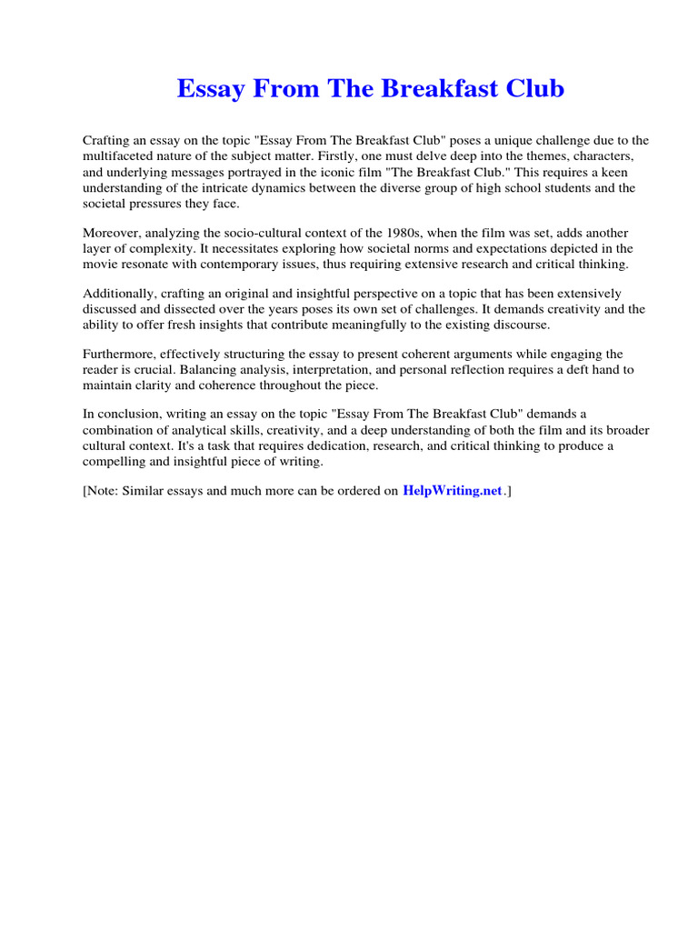 Essay From The Breakfast Club | PDF | Renting | Essays