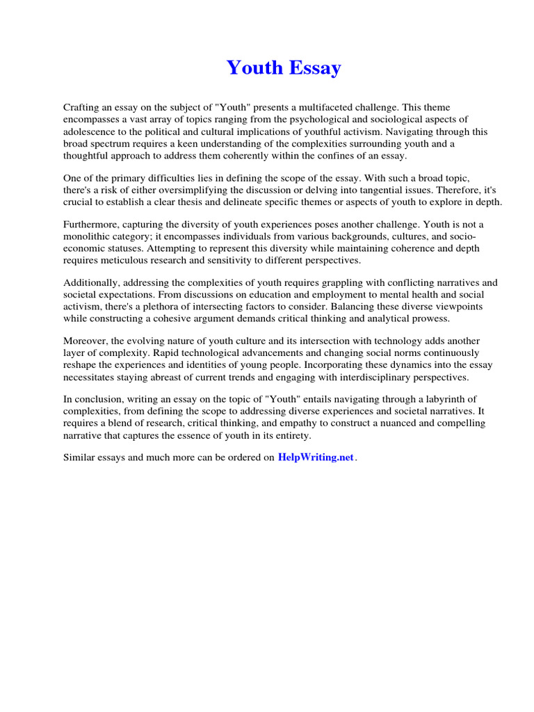 Youth Essay | PDF | Sister Carrie | Sociology