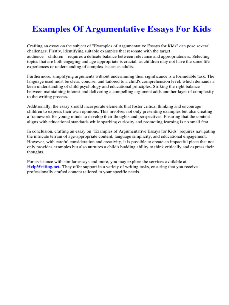 Examples of Argumentative Essays For Kids | PDF | Tobacco Smoking ...