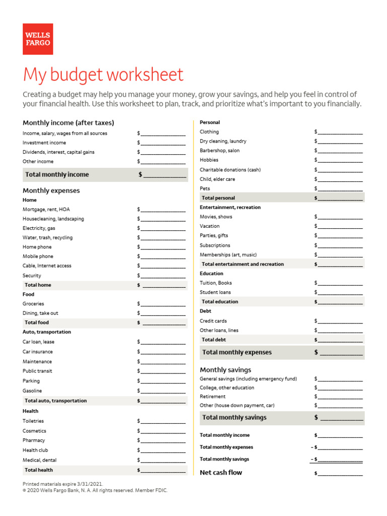 Budget Worksheet | PDF | Income | Loans