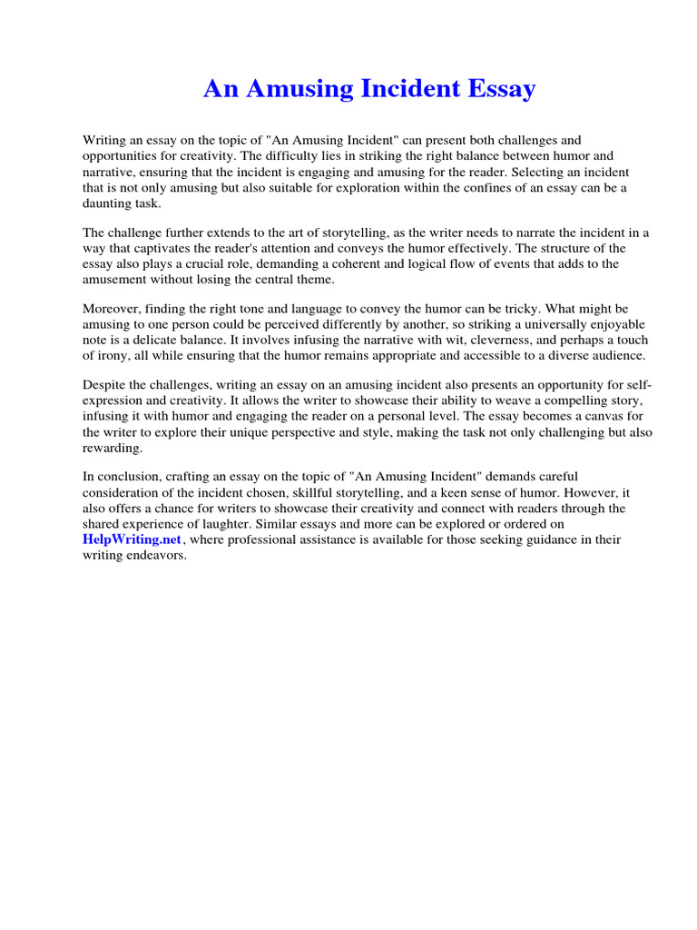 An Amusing Incident Essay | PDF | Humour | Essays