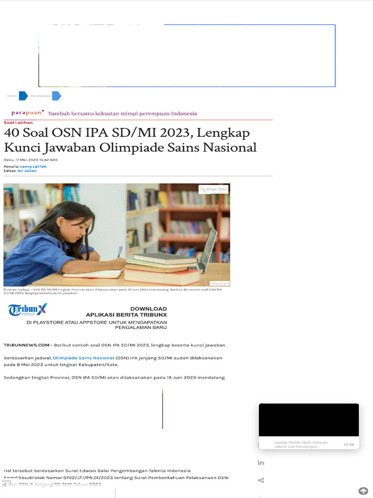 40 Soal OSN IPA SD - MI 2023, Lengkap Kun... Mpiade Sains Nasional 1 | PDF