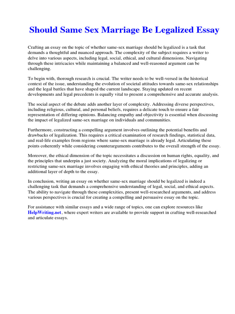 Should Same Sex Marriage Be Legalized Essay Pdf Bioethics Essays 2347