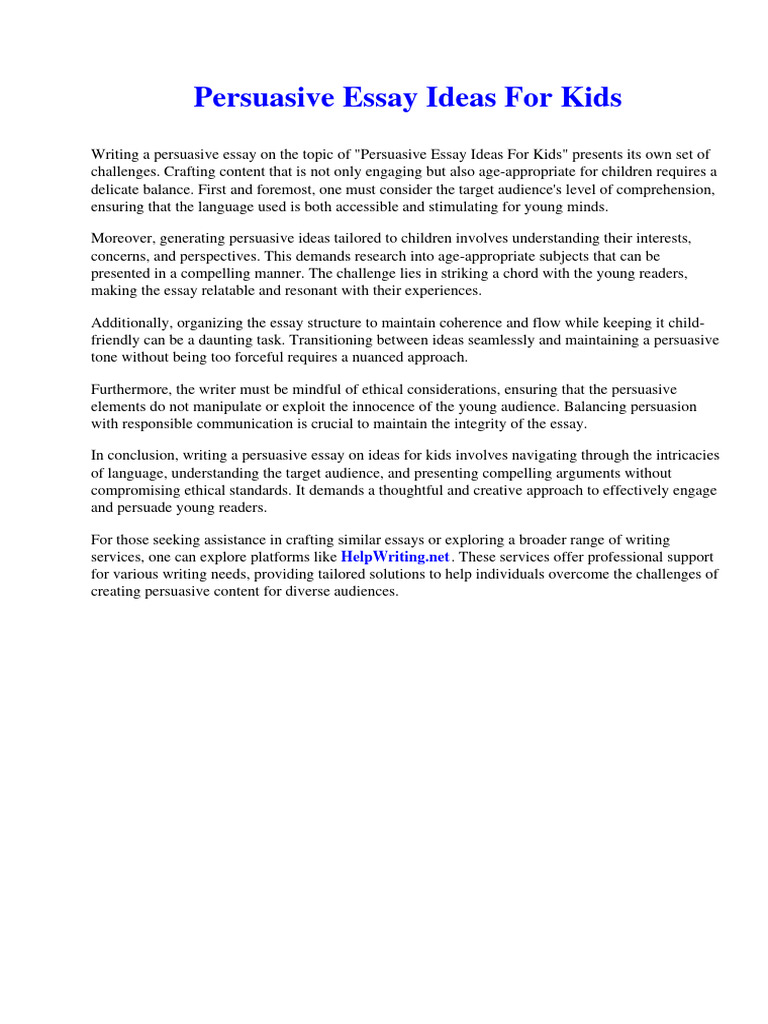 Persuasive Essay Ideas For Kids | PDF | Essays | Persuasion
