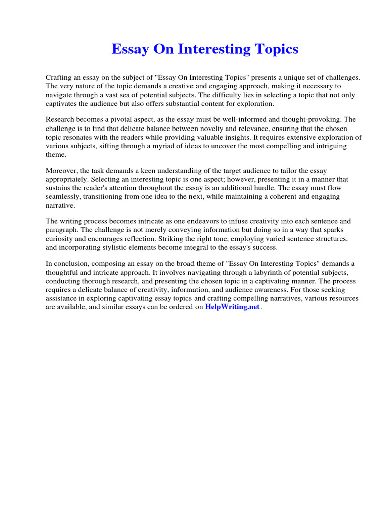Essay On Interesting Topics | PDF | Essays | Psychology