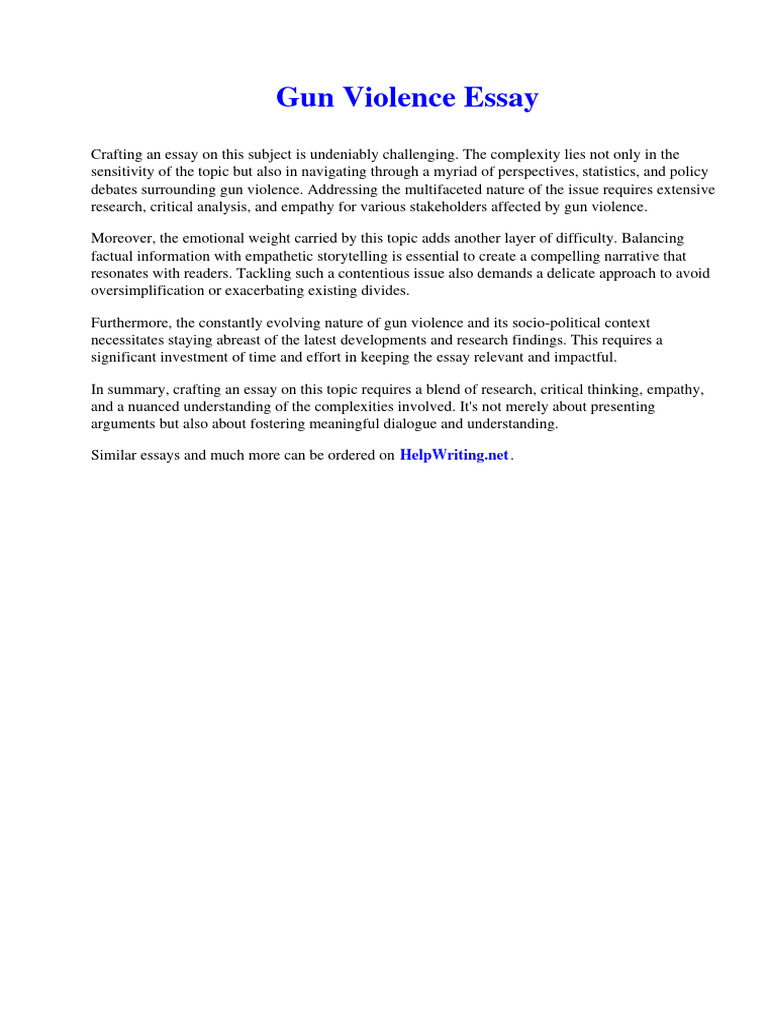 Gun Violence Essay | PDF | Parenting | Essays