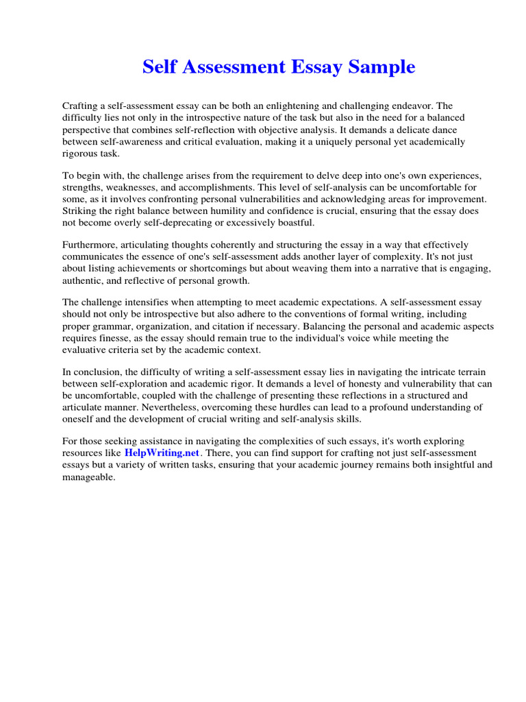 Self Assessment Essay Sample | PDF | Essays
