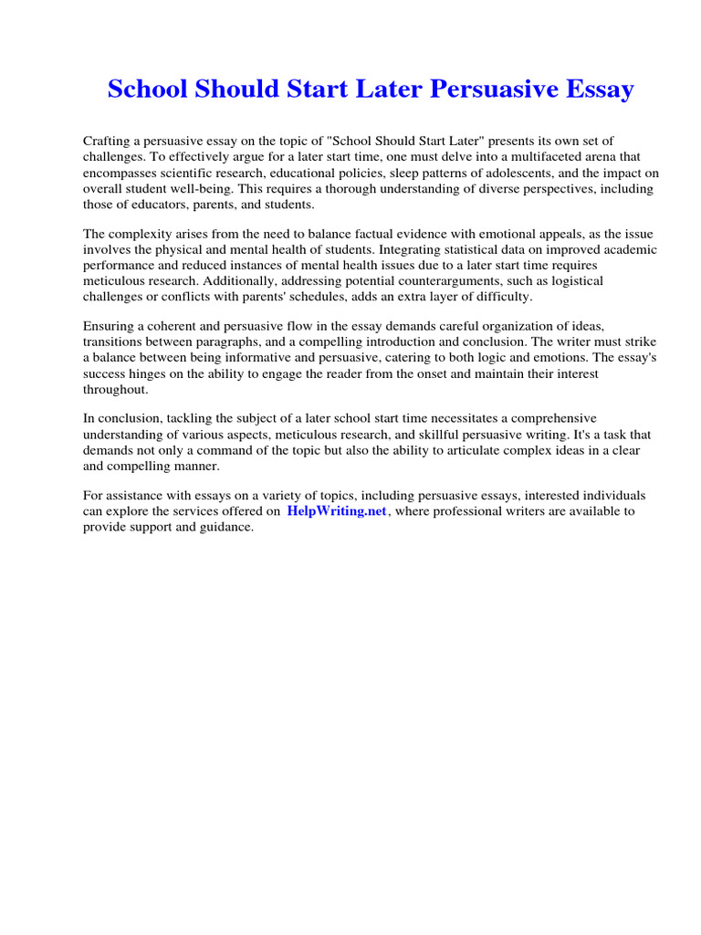 School Should Start Later Persuasive Essay | PDF | Essays