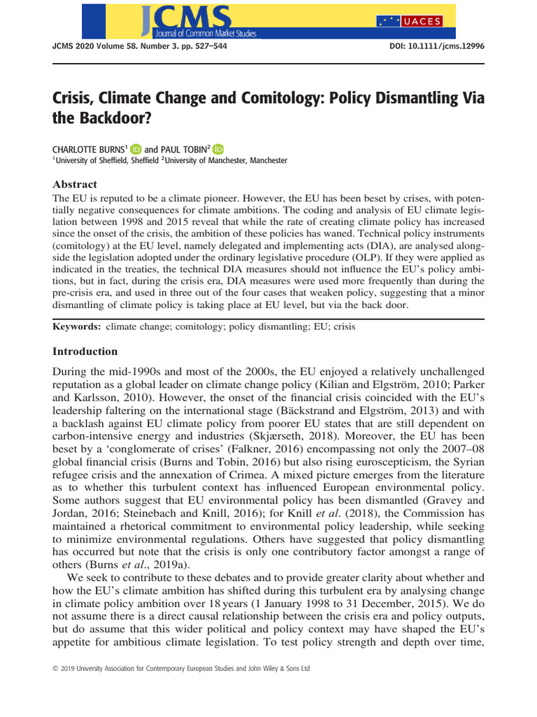 Crisis, Climate Change and Comitology: Policy Dismantling Via The ...