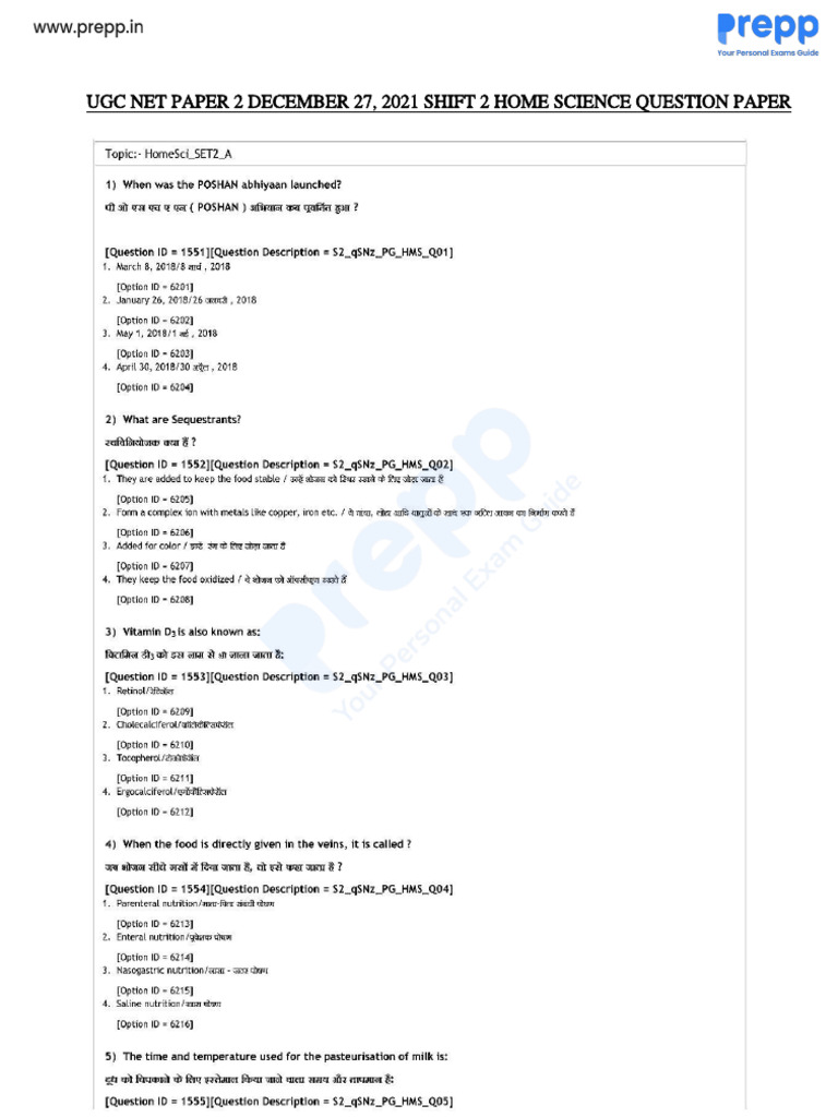 UGC NET Home Science Question Paper 2021 | PDF