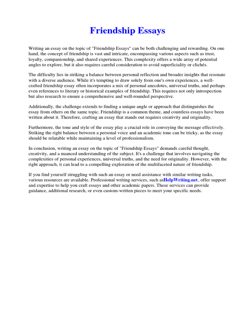 Friendship Essays | PDF | Essays | Sexual Harassment
