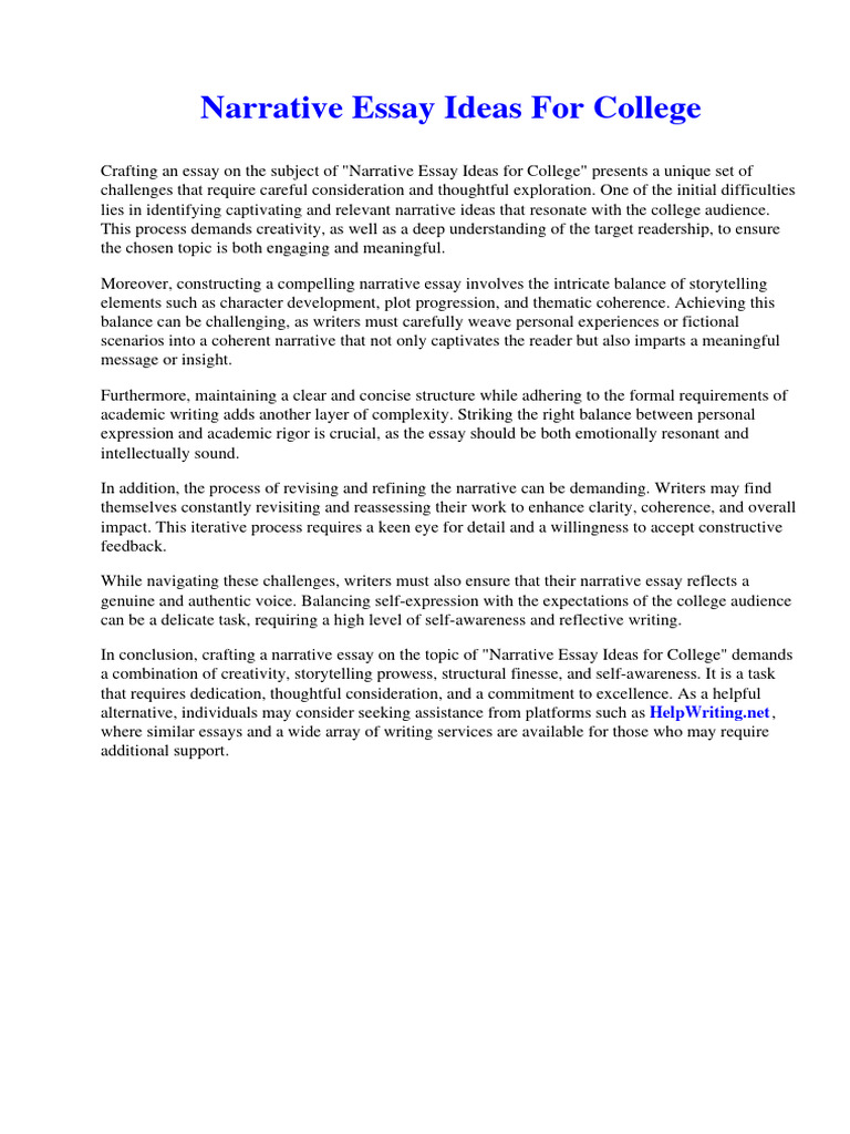 Narrative Essay Ideas For College | PDF | In Vitro Fertilisation ...