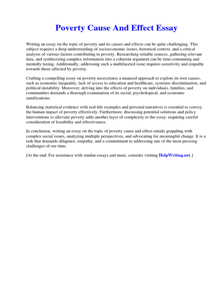Poverty Cause and Effect Essay | PDF | Poverty | Poverty & Homelessness