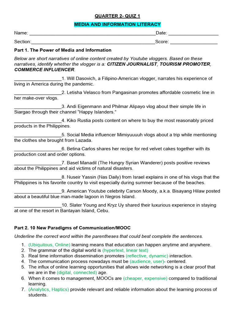 Media and Information Literacy Quiz | PDF | Massive Open Online Course ...