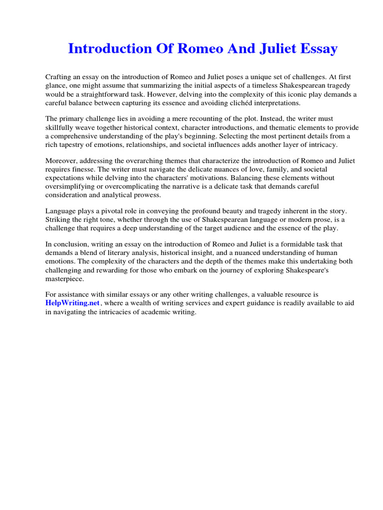 Introduction of Romeo and Juliet Essay | PDF | Georgia (Country ...