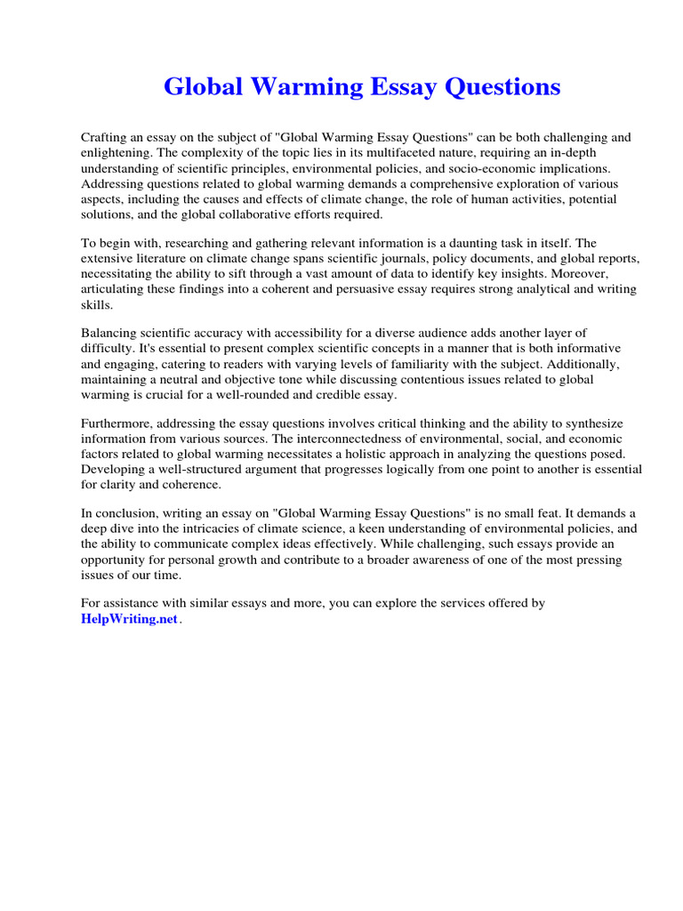 Global Warming Essay Questions | PDF | Essays | Zinc